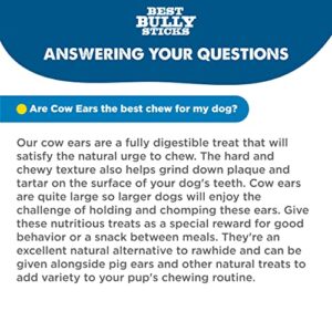 Best Bully Sticks All-Natural Thick-Cut Cow Ears for Small, Medium and Large Dogs - 100% Natural Free-Range Grass-Fed Beef Single Ingredient High Protein, Highly Digestible Dog Chew Treats - 12 Pack