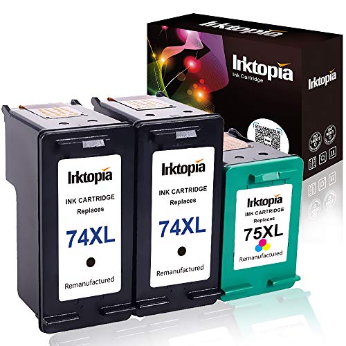 Inktopia Remanufactured Ink Cartridge Replacement for HP 74XL 74 XL CB336WN and HP 75XL 75 XL CB338WN (2 Black and 1 Tri Color) for HP Photosmart Series Printer