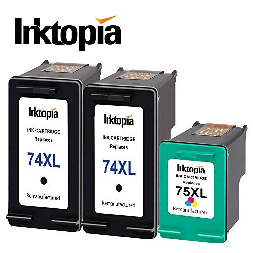 Inktopia Remanufactured Ink Cartridge Replacement for HP 74XL 74 XL CB336WN and HP 75XL 75 XL CB338WN (2 Black and 1 Tri Color) for HP Photosmart Series Printer