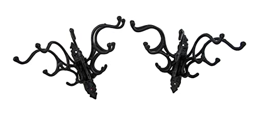 Zeckos Set of 2 Cast Iron Victorian Style 5 Hook Hat/Coat/Scarf Holders