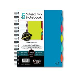 iScholar 5 Subject Poly Cover Double Wire Notebook, 8.35 x 6 Inches, Cover Color May Vary (58615)160 Sheets , Assorted