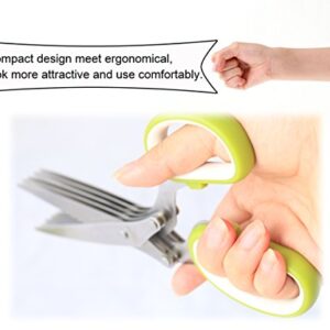 Joyoldelf Gourmet Herb Scissors Set - Master Culinary Multipurpose Cutting Shears with Stainless Steel 5 Blades, Herb Stripper, Safety Cover and Cleaning Comb for Cutting Cilantro Onion Salad