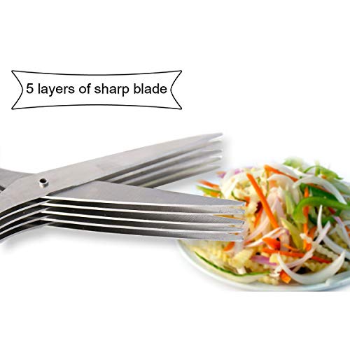 Joyoldelf Gourmet Herb Scissors Set - Master Culinary Multipurpose Cutting Shears with Stainless Steel 5 Blades, Herb Stripper, Safety Cover and Cleaning Comb for Cutting Cilantro Onion Salad