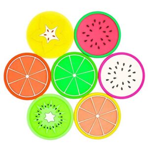 7 pcs fruit coaster, non slip silicone heat insulation coasters, cute slice drink cup mat for bar kitchen and patio tabletop