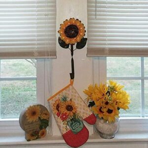 YK Decor Metal Sunflower Hook Wall Decor Key Holder, Bathroom Towel and Robe Hook, Decorative Large Single Hanging Hook Wall Coat Clothes Holder, Wall Mounted Sunflower Kitchen Decor Wall Decoration