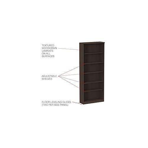 Alera ALEVA638232ES Valencia Series 6-Shelf 31-3/4 in. x 14 in. x 80-1/4 in. Bookcase - Espresso