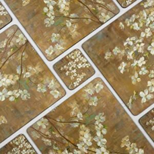 Pimpernel Dogwood in Spring Collection Coasters | Set of 6 | Cork Backed Board | Heat and Stain Resistant | Drinks Coaster for Tabletop Protection | Measures 4” x 4”