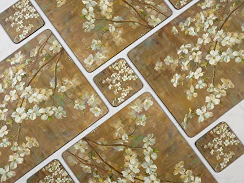 Pimpernel Dogwood in Spring Collection Coasters | Set of 6 | Cork Backed Board | Heat and Stain Resistant | Drinks Coaster for Tabletop Protection | Measures 4” x 4”