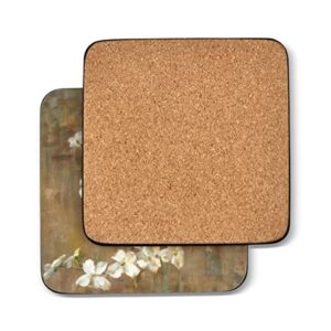 Pimpernel Dogwood in Spring Collection Coasters | Set of 6 | Cork Backed Board | Heat and Stain Resistant | Drinks Coaster for Tabletop Protection | Measures 4” x 4”