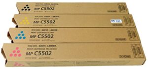 ricoh 841751, 841752, 841753, 841754 4-color complete toner cartridge bundle for mp c4502, mp c5502, multicolor