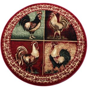 Rooster Style Round Area Rug Design L-379 (5 Feet 5 Inch X 5 Feet 5 Inch) Round