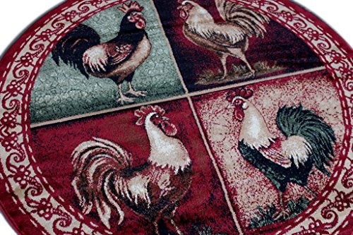 Rooster Style Round Area Rug Design L-379 (5 Feet 5 Inch X 5 Feet 5 Inch) Round