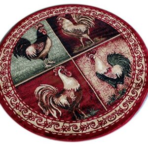 Rooster Style Round Area Rug Design L-379 (5 Feet 5 Inch X 5 Feet 5 Inch) Round