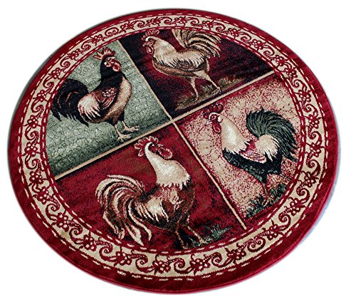 Rooster Style Round Area Rug Design L-379 (5 Feet 5 Inch X 5 Feet 5 Inch) Round