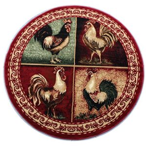 Rooster Style Round Area Rug Design L-379 (5 Feet 5 Inch X 5 Feet 5 Inch) Round