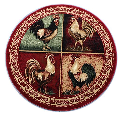 Rooster Style Round Area Rug Design L-379 (5 Feet 5 Inch X 5 Feet 5 Inch) Round