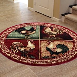 Rooster Style Round Area Rug Design L-379 (5 Feet 5 Inch X 5 Feet 5 Inch) Round