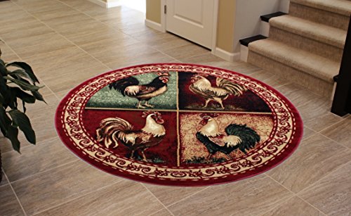 Rooster Style Round Area Rug Design L-379 (5 Feet 5 Inch X 5 Feet 5 Inch) Round