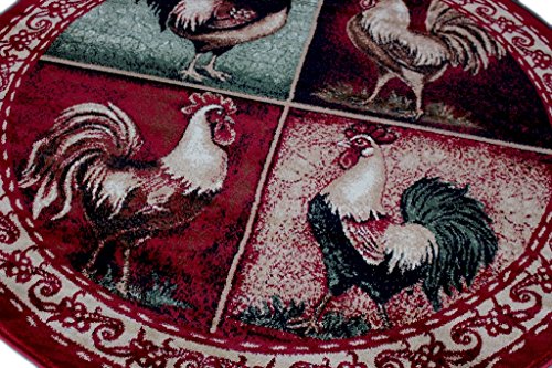 Rooster Style Round Area Rug Design L-379 (5 Feet 5 Inch X 5 Feet 5 Inch) Round