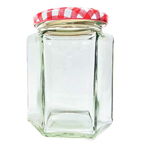 Nutley's 280ml Hexagonal Glass Jars with Red Lids (Pack of 6)