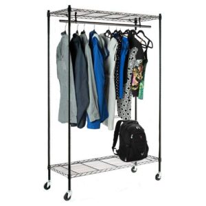 omega 14" deep x 42" wide x 60" high 2 tier black mobile garment rack