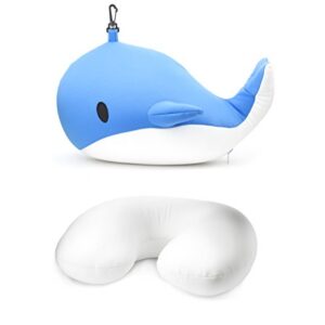 Kikkerland Zip and Flip Travel Neck Back Pillow Cute Compact Plush Blue Whale