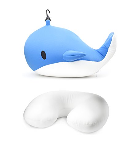 Kikkerland Zip and Flip Travel Neck Back Pillow Cute Compact Plush Blue Whale