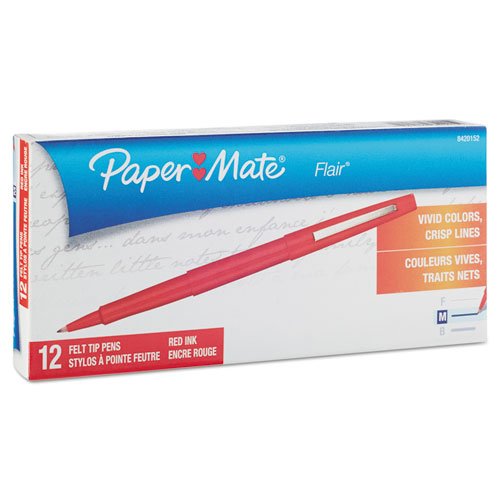 Point Guard Flair Porous Point Stick Pen, Red Ink, Medium, Dozen, Sold as 12 Each