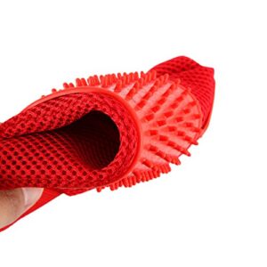 Petroad 2 in 1 Pet Grooming Gloves Grooming Mitt Deshedding Brush with Rubber Tips for Massage, Red