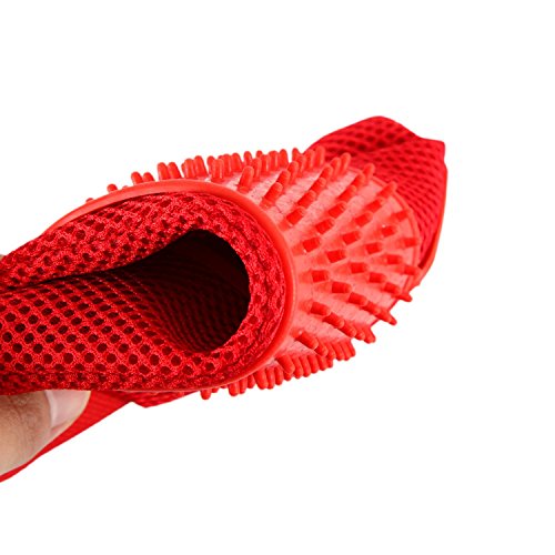 Petroad 2 in 1 Pet Grooming Gloves Grooming Mitt Deshedding Brush with Rubber Tips for Massage, Red