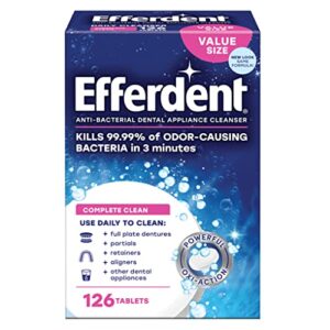 efferdent retainer cleaning tablets, denture cleanser tablets for dental appliances, complete clean, 126 tablets