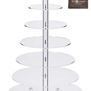 Jusalpha® Large 7 Tier Acrylic Round Wedding Cake Stand Dessert Stand Pastry Serving Platter-Food Display Stand for Large Event (Large with Rod Feet Base) (7RF)