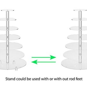 Jusalpha® Large 7 Tier Acrylic Round Wedding Cake Stand Dessert Stand Pastry Serving Platter-Food Display Stand for Large Event (Large with Rod Feet Base) (7RF)