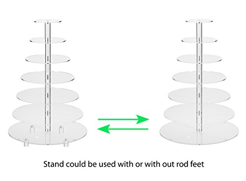 Jusalpha® Large 7 Tier Acrylic Round Wedding Cake Stand Dessert Stand Pastry Serving Platter-Food Display Stand for Large Event (Large with Rod Feet Base) (7RF)