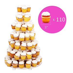 Jusalpha® Large 7 Tier Acrylic Round Wedding Cake Stand Dessert Stand Pastry Serving Platter-Food Display Stand for Large Event (Large with Rod Feet Base) (7RF)