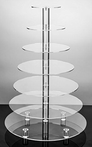 Jusalpha® Large 7 Tier Acrylic Round Wedding Cake Stand Dessert Stand Pastry Serving Platter-Food Display Stand for Large Event (Large with Rod Feet Base) (7RF)