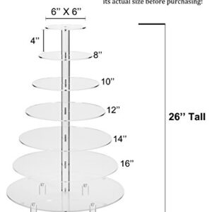 Jusalpha® Large 7 Tier Acrylic Round Wedding Cake Stand Dessert Stand Pastry Serving Platter-Food Display Stand for Large Event (Large with Rod Feet Base) (7RF)