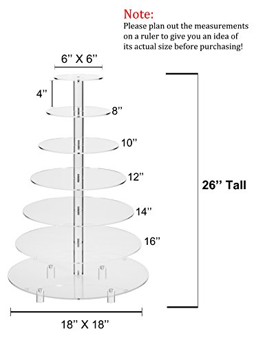 Jusalpha® Large 7 Tier Acrylic Round Wedding Cake Stand Dessert Stand Pastry Serving Platter-Food Display Stand for Large Event (Large with Rod Feet Base) (7RF)