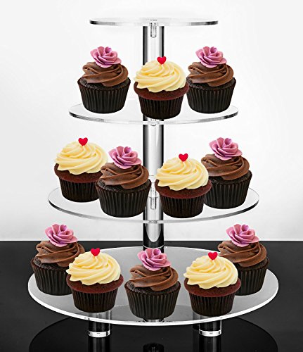 Jusalpha® Large 4 Tier Acrylic Glass Round Cake Stand Cupcake Stand Tea Party Serving Platter Candy Bar Party Décor with Rod Feet (4RF)