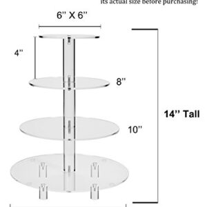 Jusalpha® Large 4 Tier Acrylic Glass Round Cake Stand Cupcake Stand Tea Party Serving Platter Candy Bar Party Décor with Rod Feet (4RF)