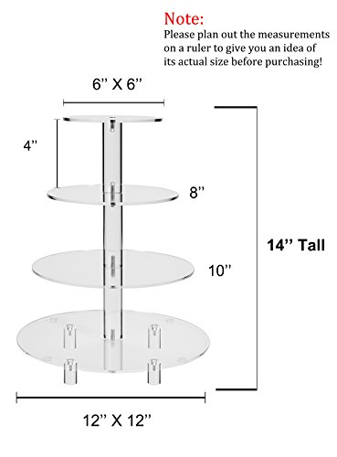 Jusalpha® Large 4 Tier Acrylic Glass Round Cake Stand Cupcake Stand Tea Party Serving Platter Candy Bar Party Décor with Rod Feet (4RF)