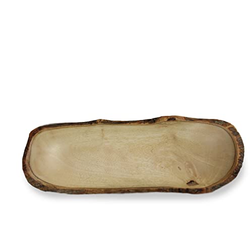 roro Hand-Crafted Sustainable Long Sandwich Serving Bread Bowl/Tray with Bark Edges, 14" L