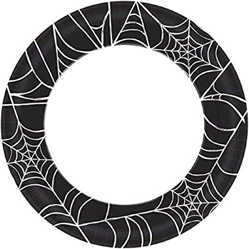 Amscan Spider Web Value Paper Plates - 10", Black & White, Pack of 40