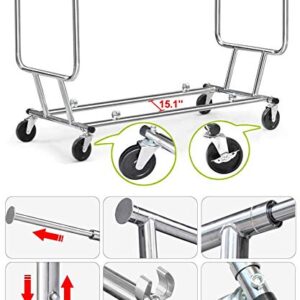 Yaheetech Commercial Clothing Garment Rack, Heavy Duty Double Rail Clothes Rack, Rolling Collapsible Rack Hanger Holder, Extendable Clothes Hanging Rack, Silver