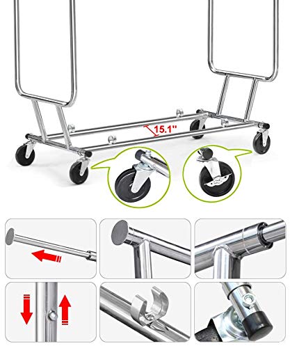 Yaheetech Commercial Clothing Garment Rack, Heavy Duty Double Rail Clothes Rack, Rolling Collapsible Rack Hanger Holder, Extendable Clothes Hanging Rack, Silver