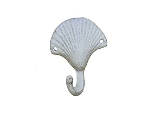 Hampton Nautical Decorative Cast Iron Seashell Wall Hook, Whitewashed