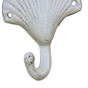 Hampton Nautical Decorative Cast Iron Seashell Wall Hook, Whitewashed