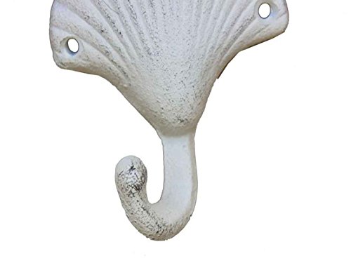 Hampton Nautical Decorative Cast Iron Seashell Wall Hook, Whitewashed