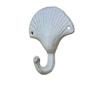 Hampton Nautical Decorative Cast Iron Seashell Wall Hook, Whitewashed