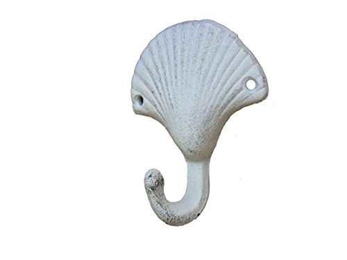 Hampton Nautical Decorative Cast Iron Seashell Wall Hook, Whitewashed